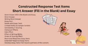 Constructed Response Test Items Short Answer (Fill in the Blank) and ...